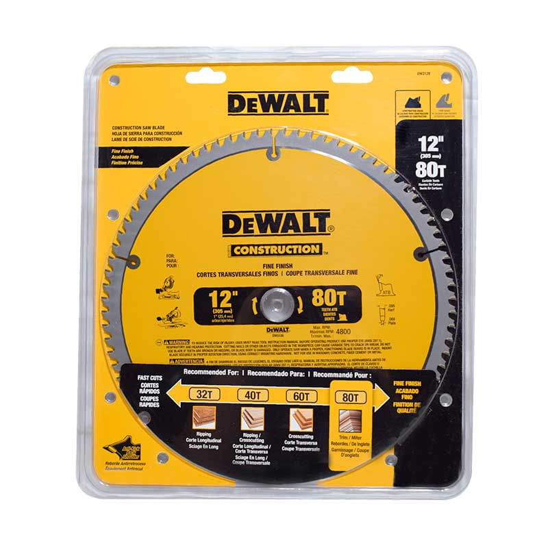 Hoja De Sierra Inglete Dewalt DW3128 12" x 80D Corte Transversal Fino ...