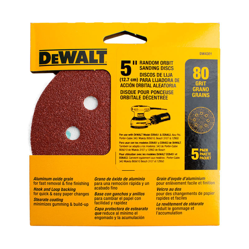 Set Discos Lija Velcro Dewalt DW4301 5" Gr 80 5pz