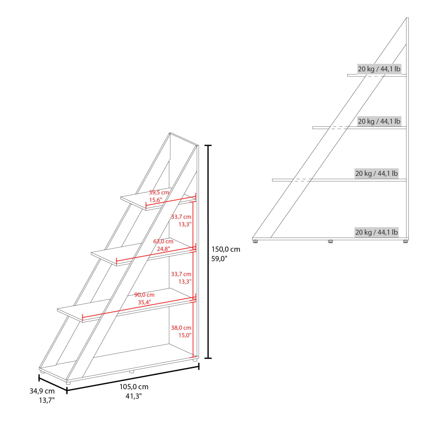 Biblioteca Diagonal Lorain 150X105X34 RTA Wengue